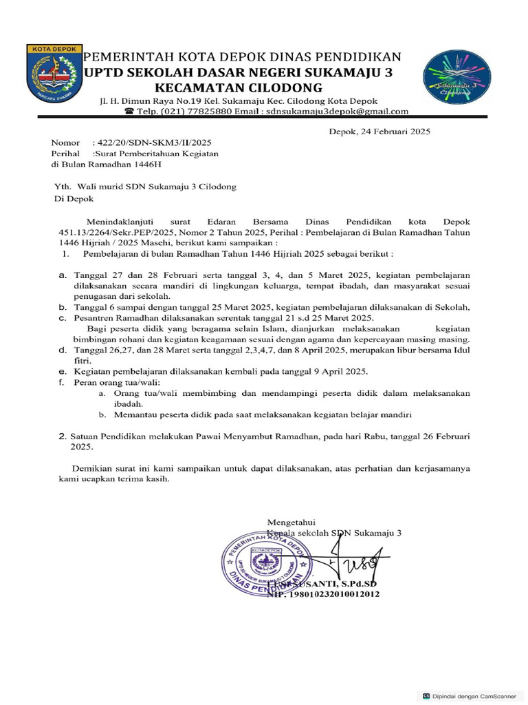 Surat Pemberitahuan Kegiatan Bulan Ramadhan 1446H | PDF