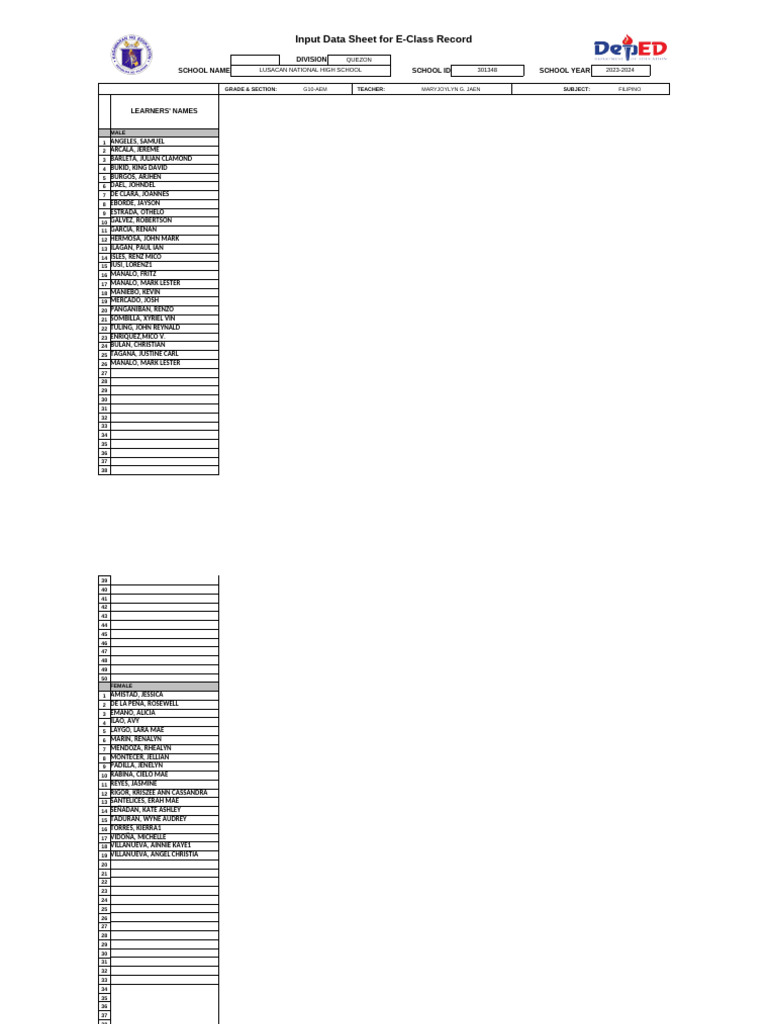 Grade 10 Aem Class Record | PDF