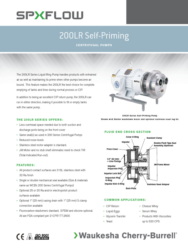 Waukesha Cherry Burrell FH 1107 Centrifugal Pumps s200 Series Liquid ...