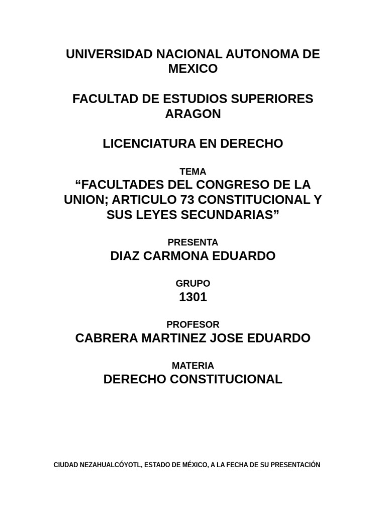 Facultades del Congreso según Art. 73 | PDF | Politica de mexico ...