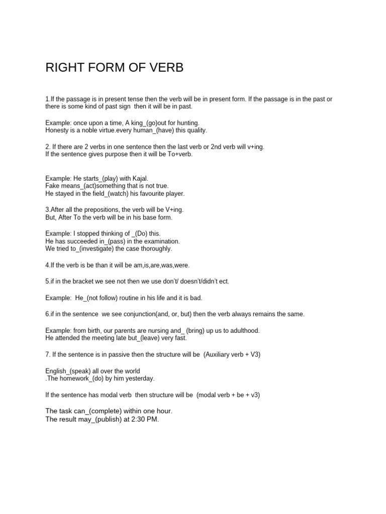 Right Form of Verb | PDF