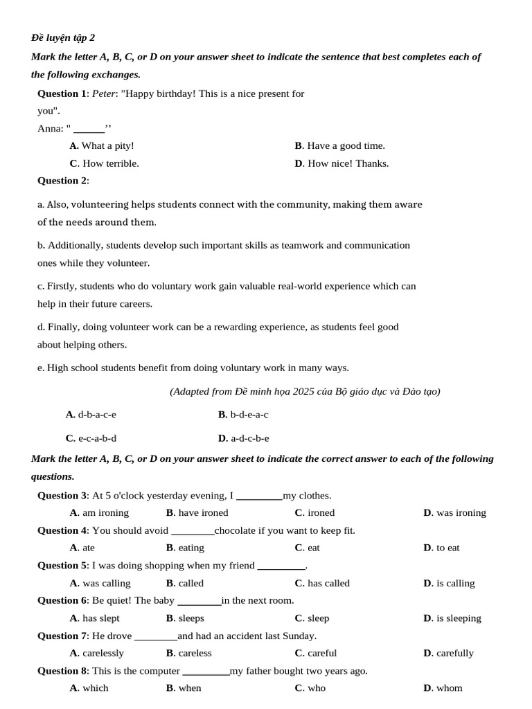 English Practice Test for Students | PDF
