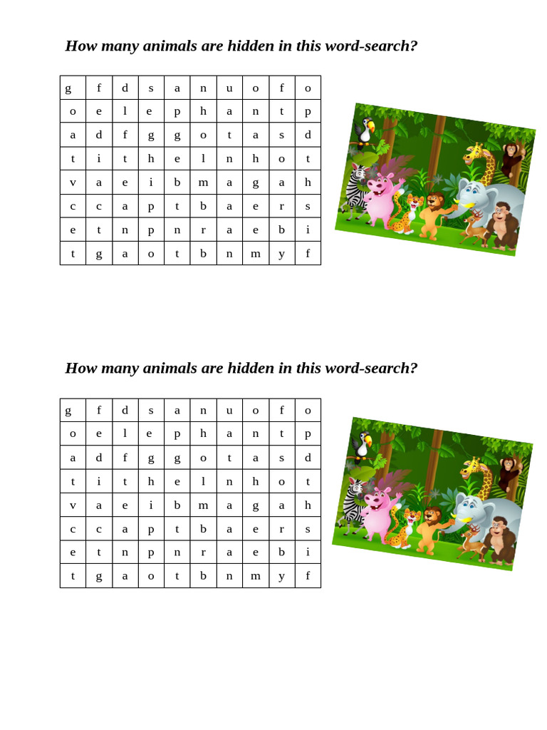 Abc Animals Wordsearch Fun Activities Games Wordsearches - 101578 | PDF