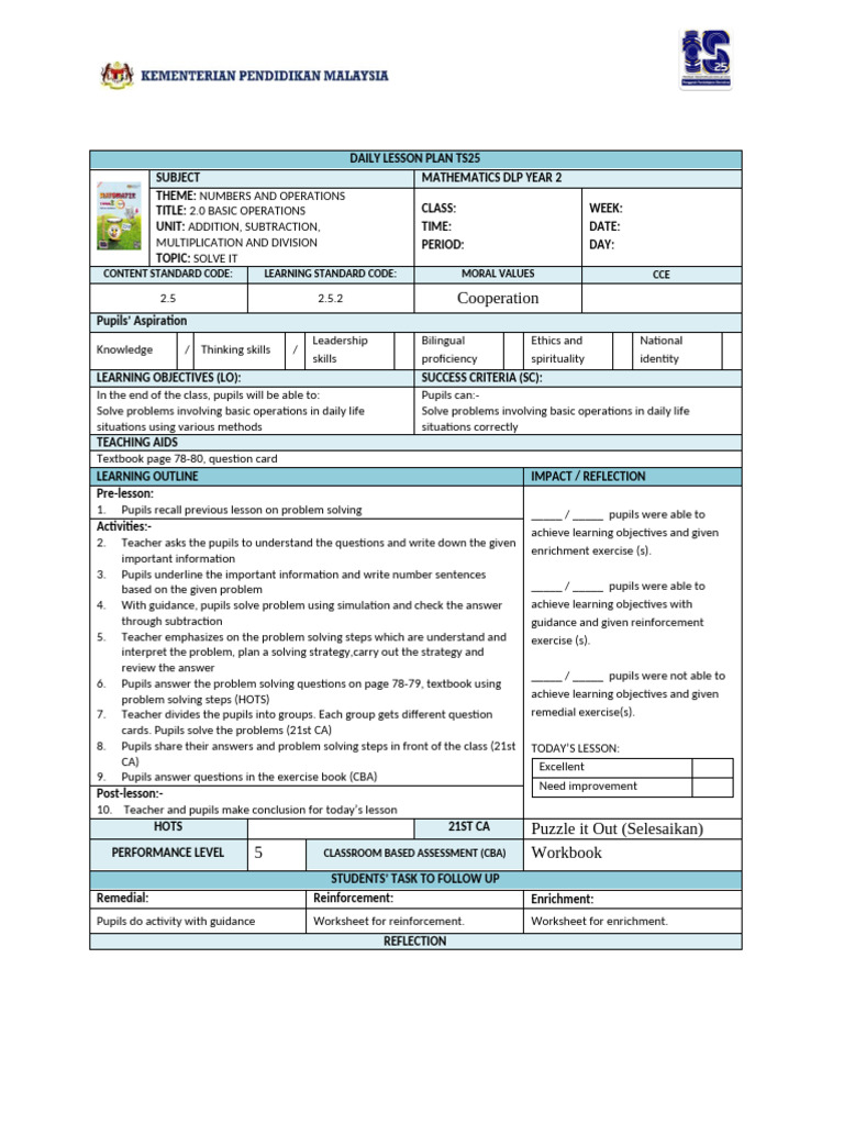 MT DLP Y2 Ts25 (Topic 2) (Week 9-22) | PDF | Lesson Plan | Teachers