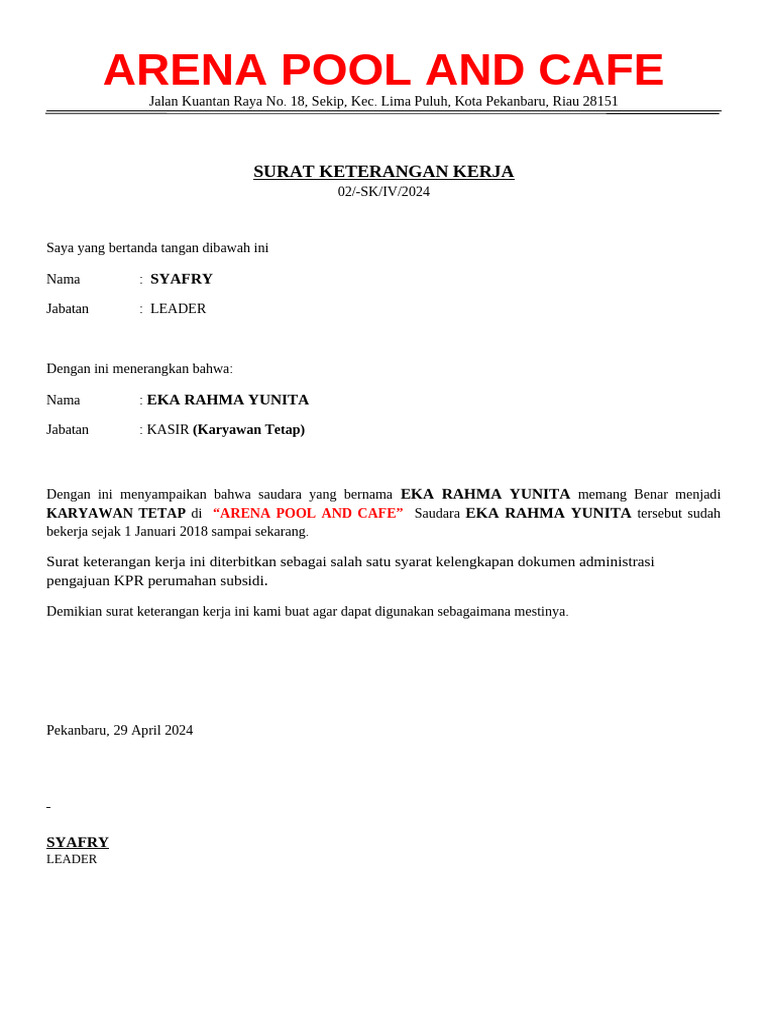 Eka Rahma Yunita Sk Kerja | PDF