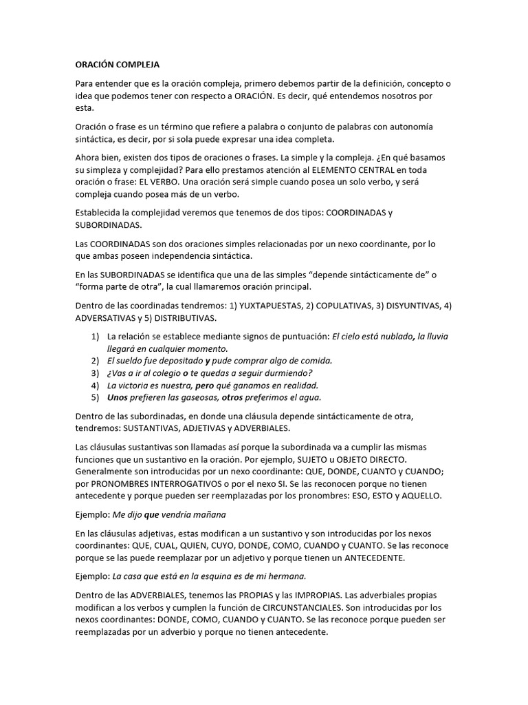 Cláusula Compleja | PDF | Oración (Lingüística) | Sintaxis