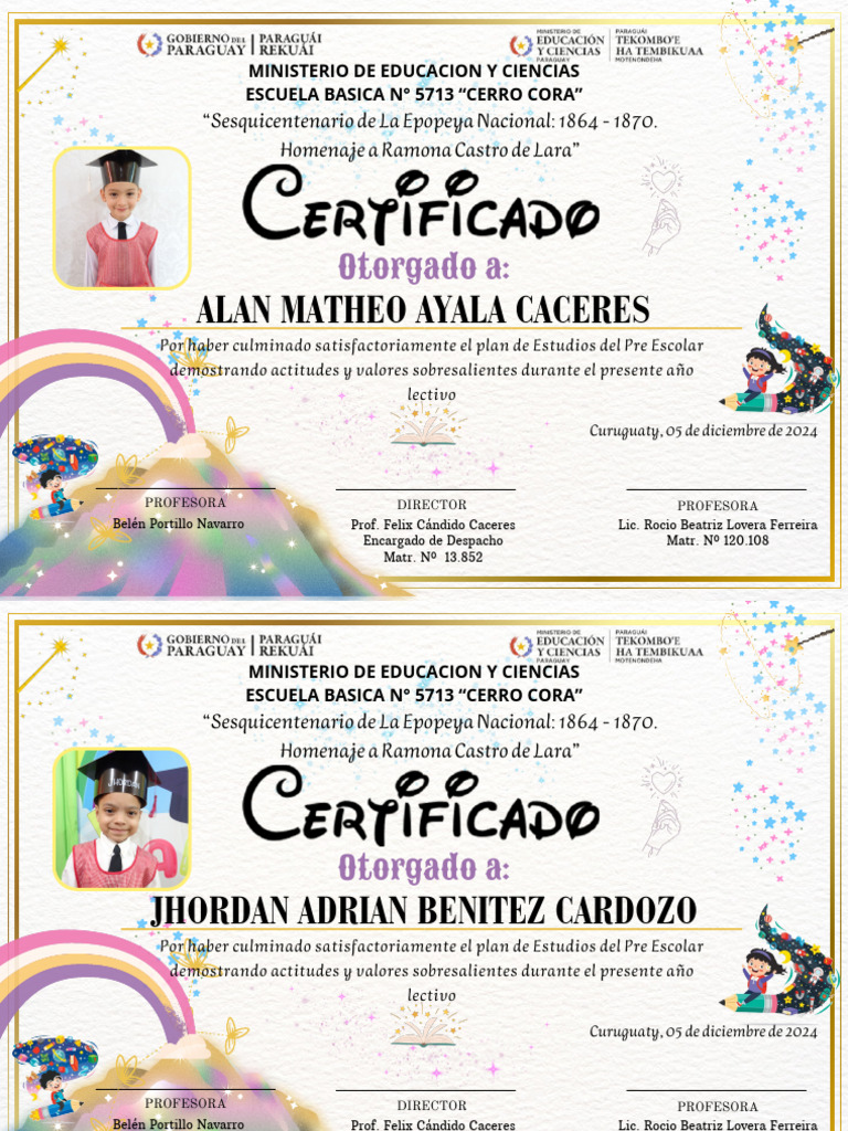 Certificado de Culminación Pre Escolar | PDF