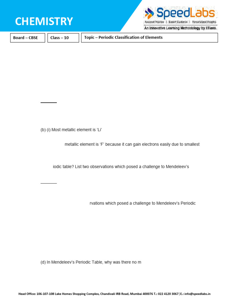 Periodic Classification Of Elements Solved Examples Solved Example 8207