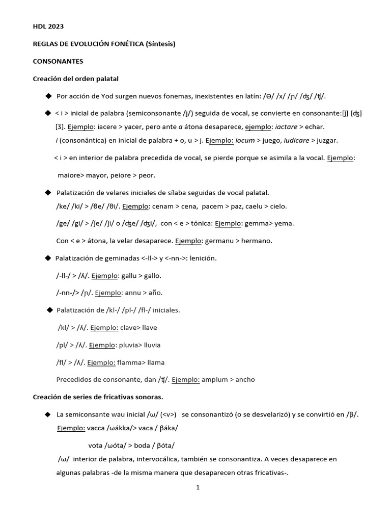 Apunte Reglas de Evolución Fonética | PDF | Lingüística | Voz humana