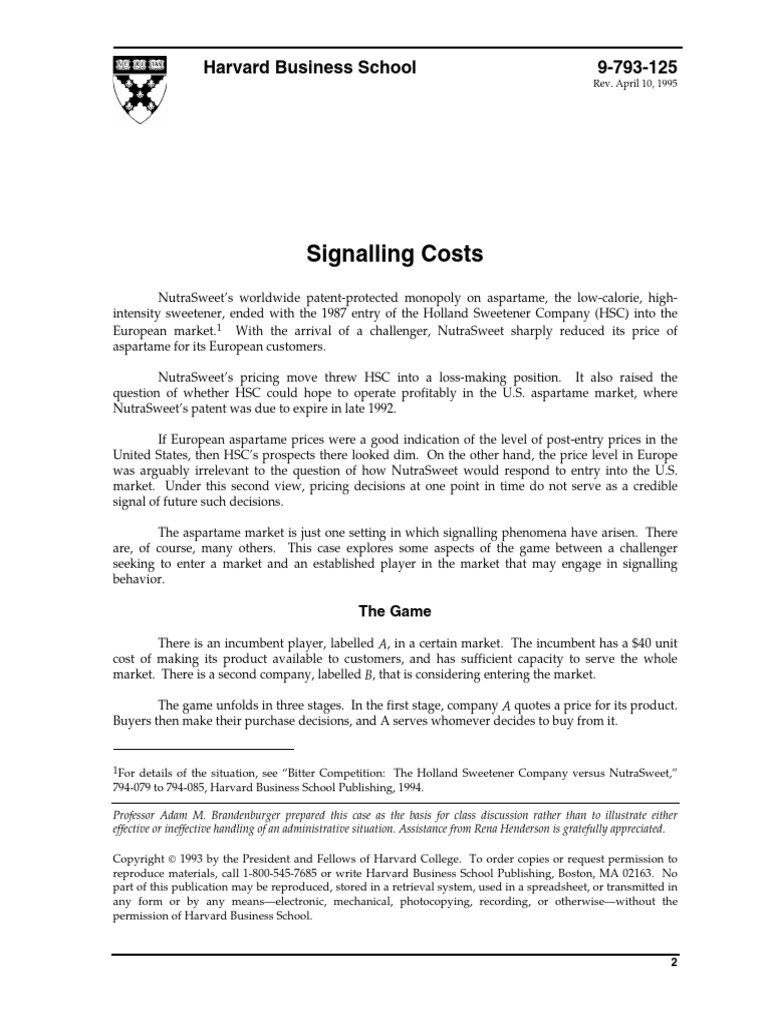 Holland Sweetener vs. NutraSweet Strategy | PDF | Pricing | Prices