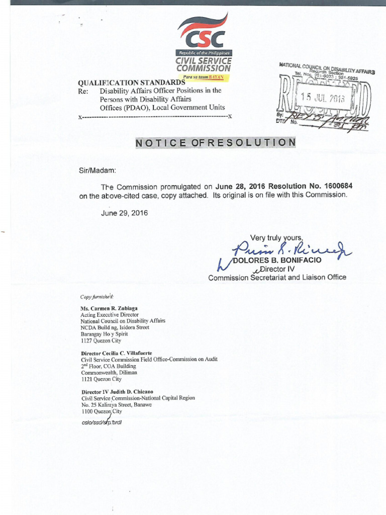 CSC Resolution On Pdao Positions | PDF