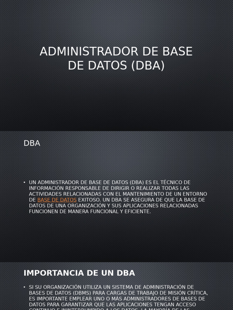 ADMINISTRADOR DE BASE DE DATOS (DBA) | PDF | Bases de datos | Computación en la nube