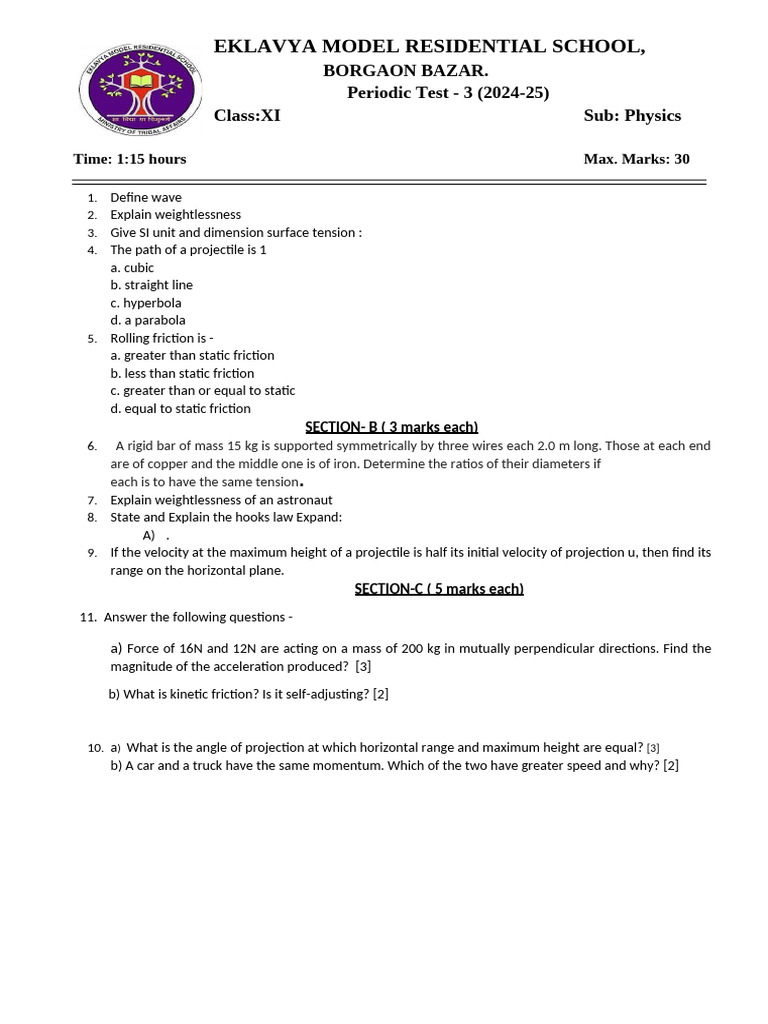 11 physics ut3 | PDF