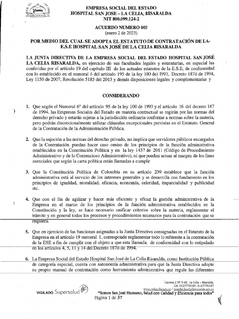 3 ACUERDO 003 ESTATUTO DE CONTRATACION 2023 (Deroga los anteriores)_compressed | PDF