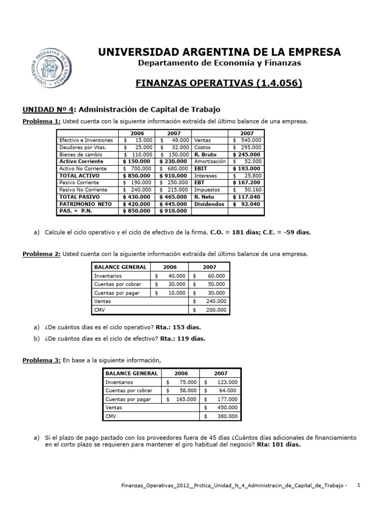 U4 - Guía de Ejercicios | PDF | Negocios económicos | Economía Financiera