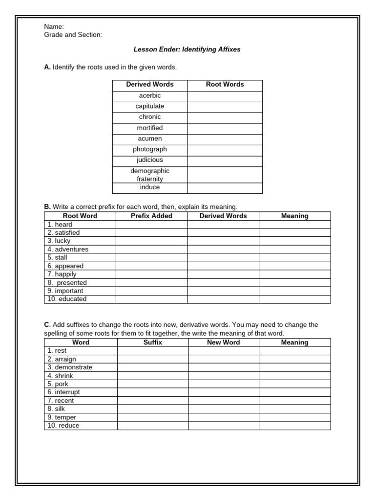 Lesson Ender Identifying Affixes | PDF