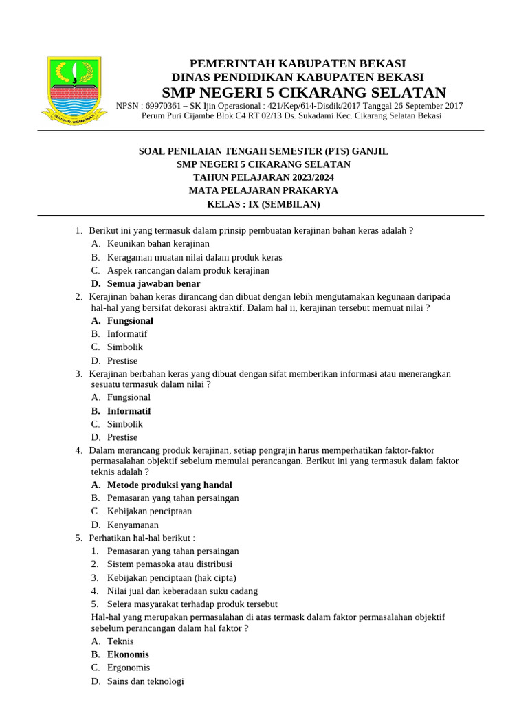 Soal PTS Sem 1 Kelas 9 | PDF