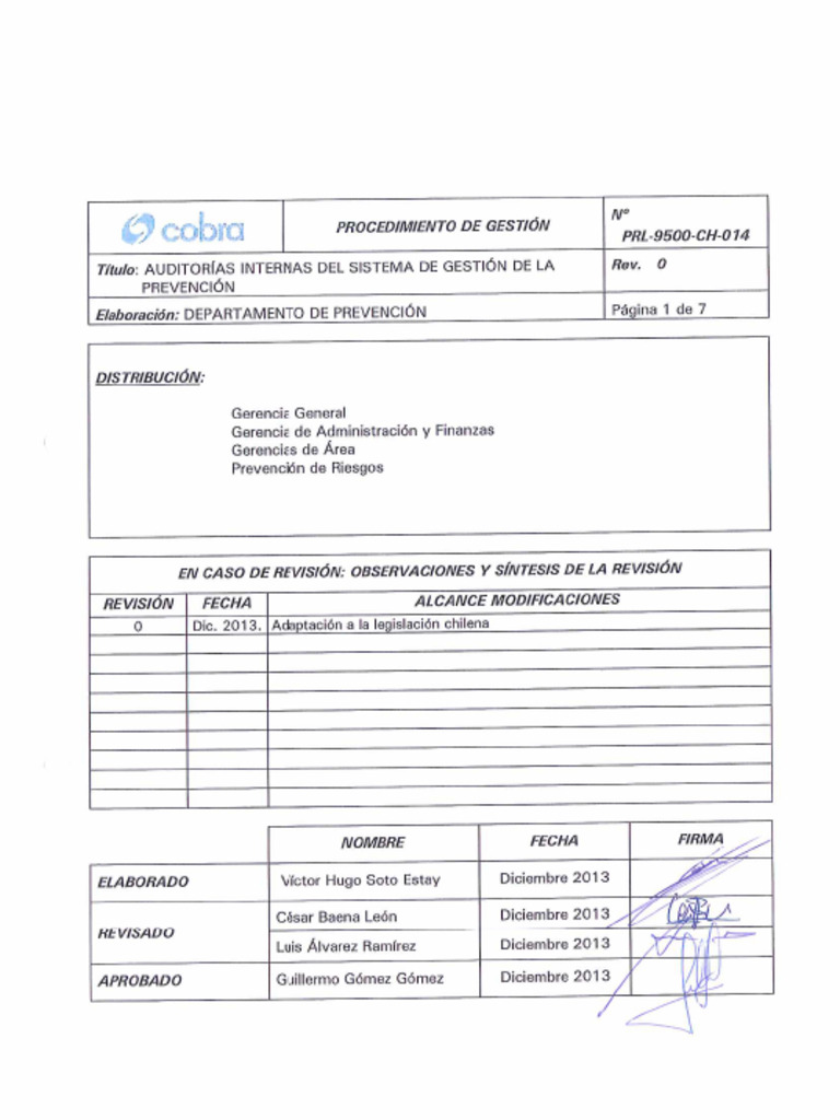 PRL-9500-CH-014 Auditorias Internas del Sistema de Gestión de la Prevención Rev 0 (1) | PDF