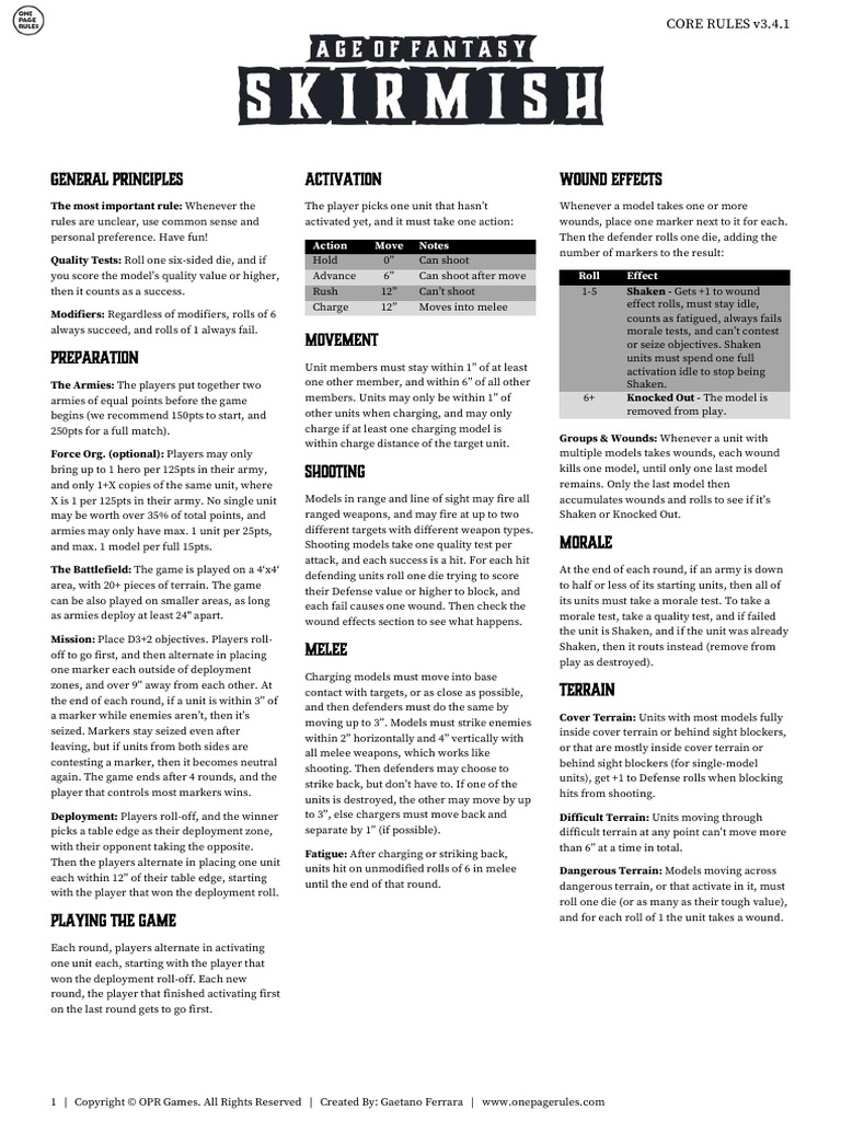 Reglas de One Page Rules Skirmish en Español | PDF | Military