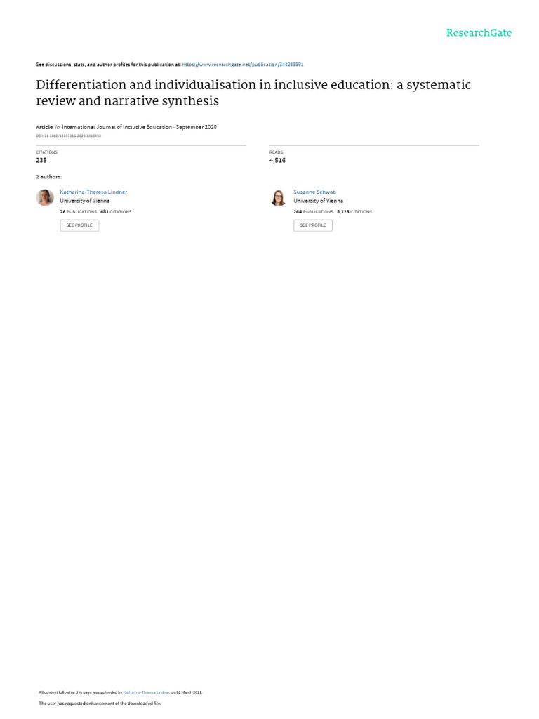 Differentiation and Individualisation in Inclusive Education: A ...