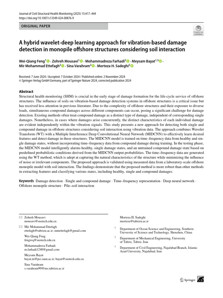 A Hybrid Wavelet-Deep Learning Approach For Vibration-Based Damage Detection in Monopile ...