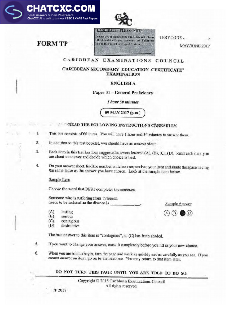 CSEC English A P1 2017 | PDF