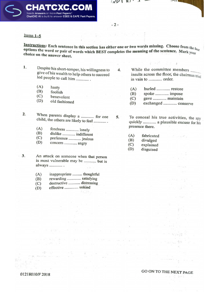 CSEC English A P1 2018 | PDF