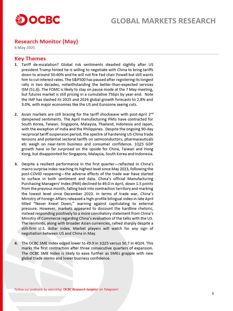 OCBC Research Monitor (May 2025) | PDF | Inflation | Euro