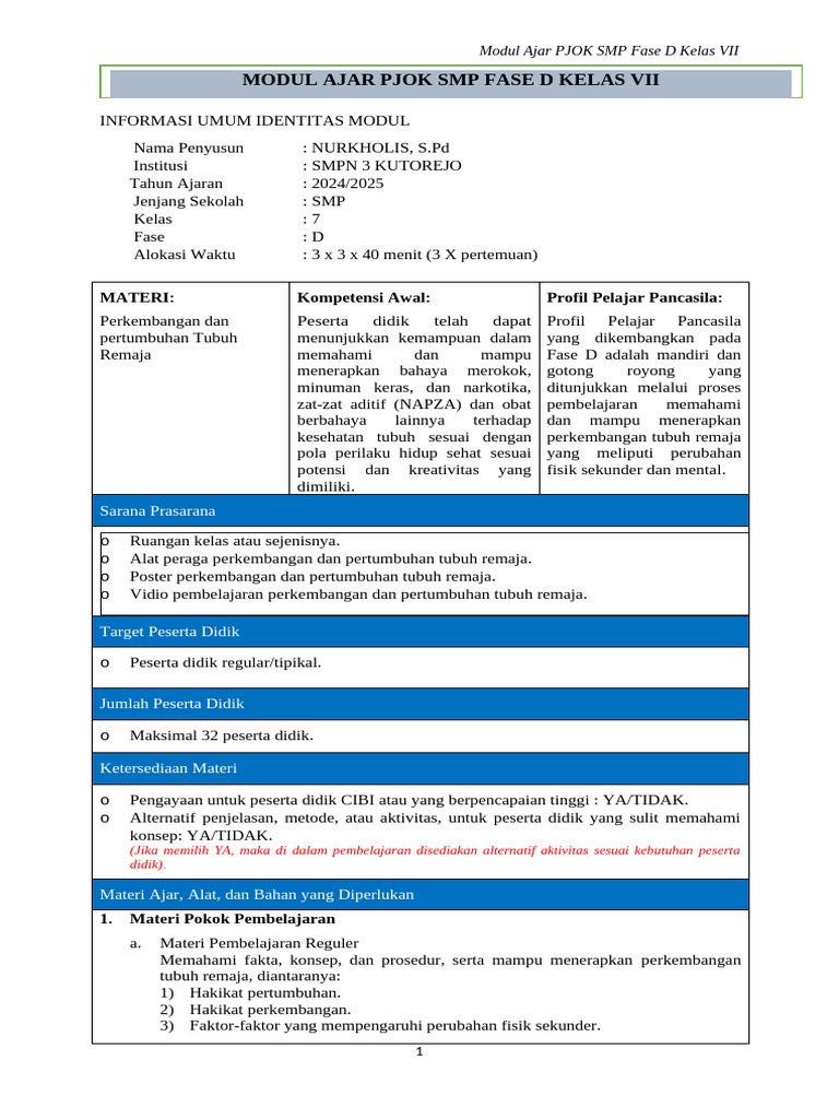 Modul Ajar Pertumbuhan - Perkembangan | PDF
