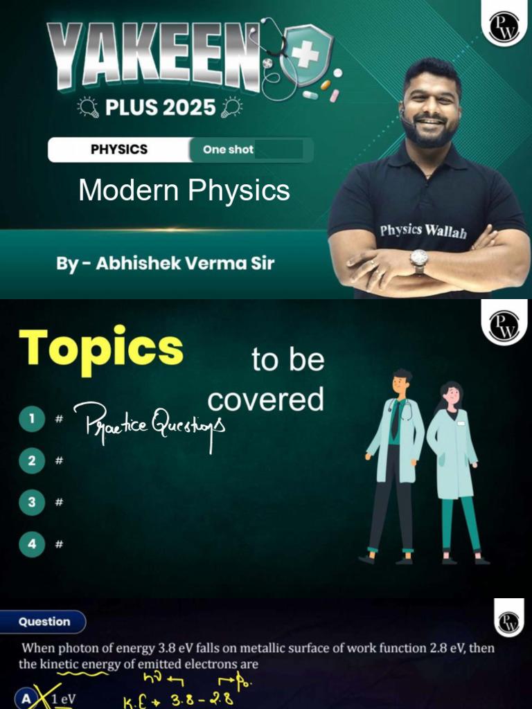 Modern Physics - Class Notes - Yakeen Plus 2025 | PDF