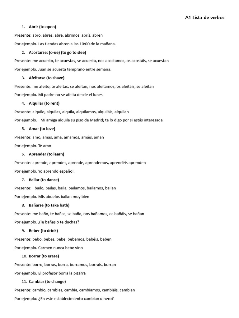 A1 Lista de Verbos | PDF