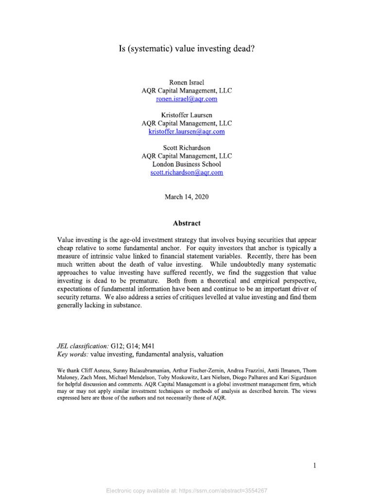 Is (Systematic) Value Investing Dead | PDF