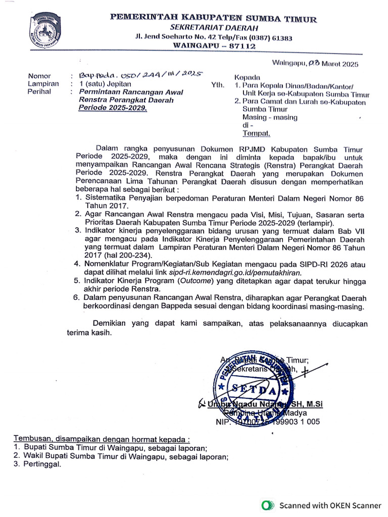 Surat Permintaan Ranwal Renstra | PDF
