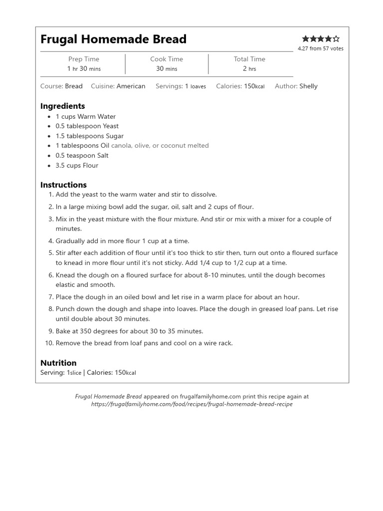 Frugal Homemade Bread - Frugal Family Home | PDF