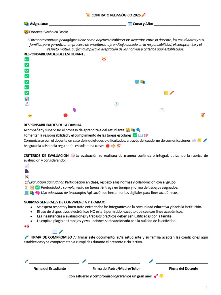 CONTRATO PEDAGÓGICO 2025 Profe Vero Quimica CARPI | PDF | Evaluación | Cognición