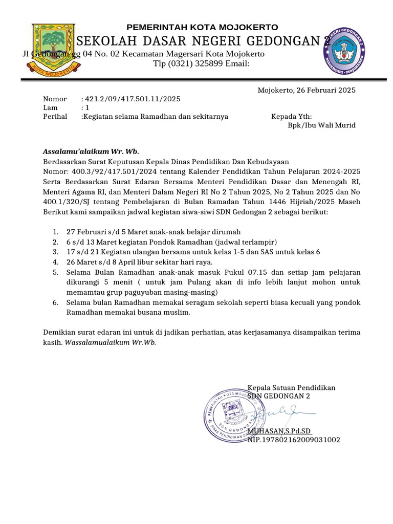 surat edaran kegiatan di bulan Ramadhan | PDF