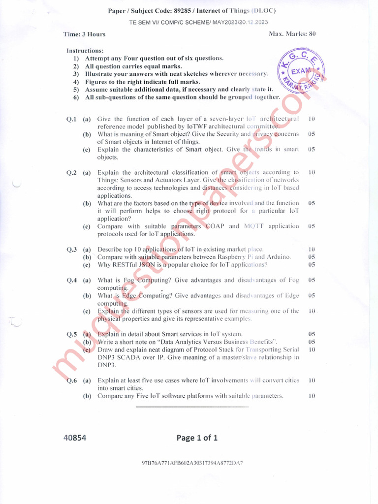 Iot QB | PDF | Computing | Telecommunications Standards