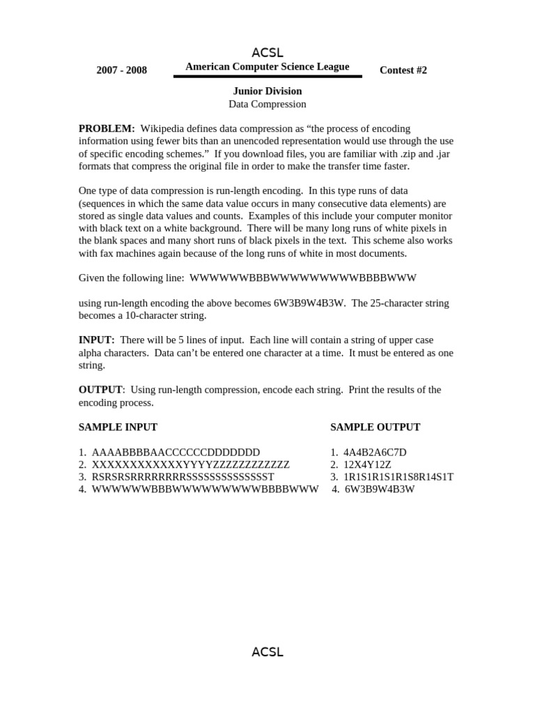 ACSL Data Compression JR 2 | PDF | String (Computer Science) | Computer ...