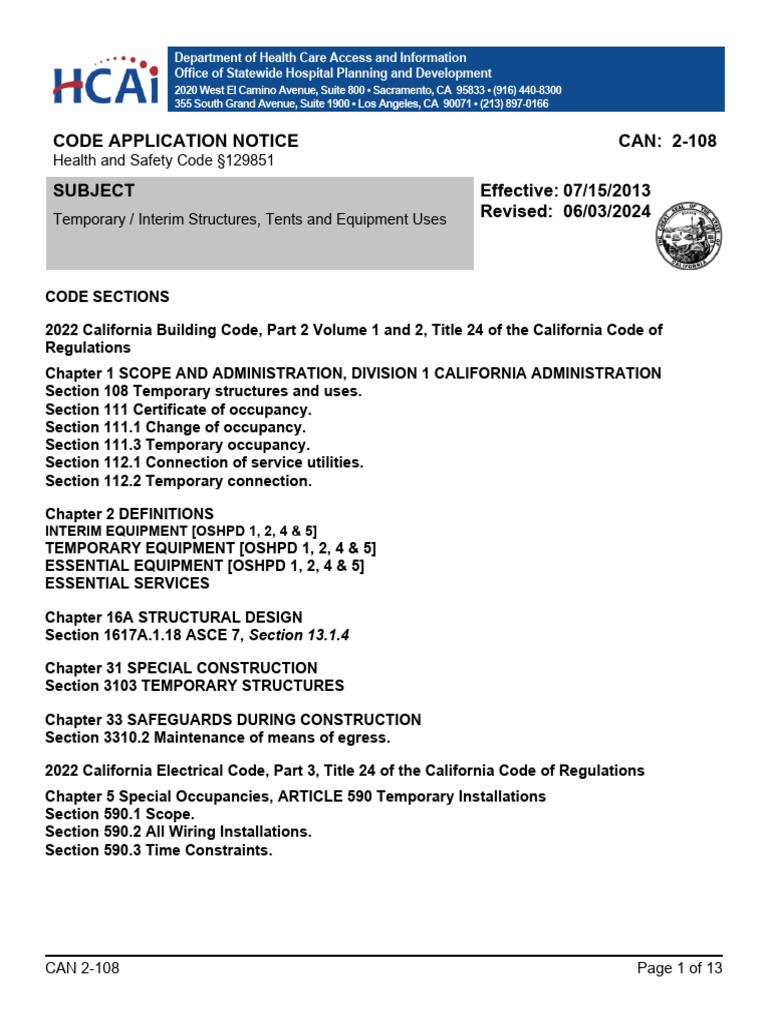 CAN 2 108 Temporary Interim Structures Tents and Equipment Uses 06032024 A | PDF | Building Code ...