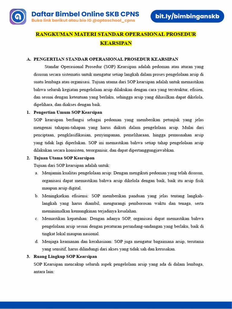 Rangkuman - Standar Operasional Prosedur Kearsipan | PDF