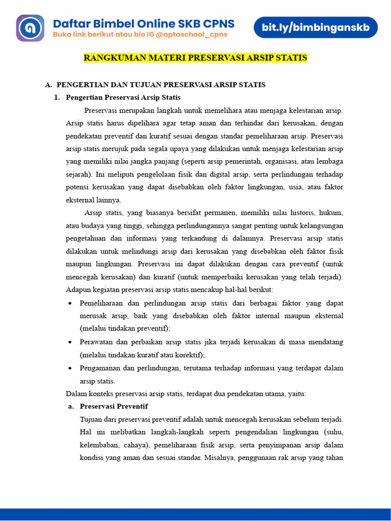 Rangkuman - Preservasi Arsip Statis | PDF
