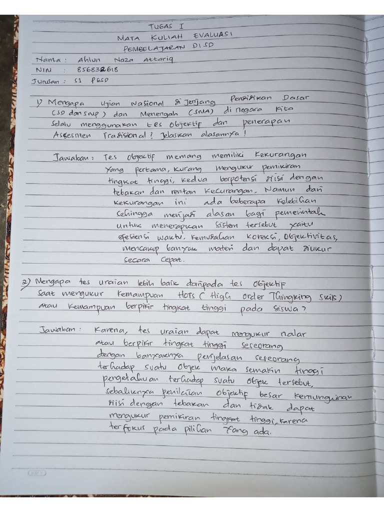 Tugas 1 Evaluasi Pembelajaran Ahlun | PDF