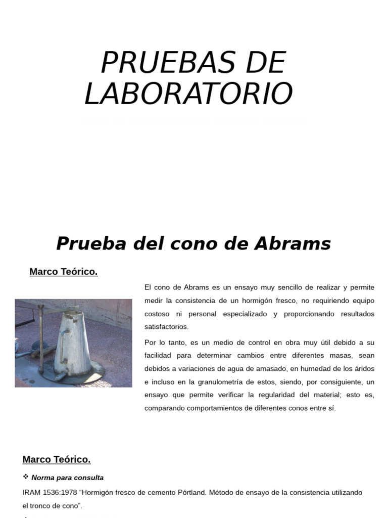 Prueba del Cono de Abrams en Concreto | PDF | Hormigón | Materiales