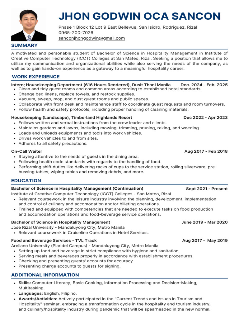 Hospitality Management Student Profile | PDF | Housekeeping