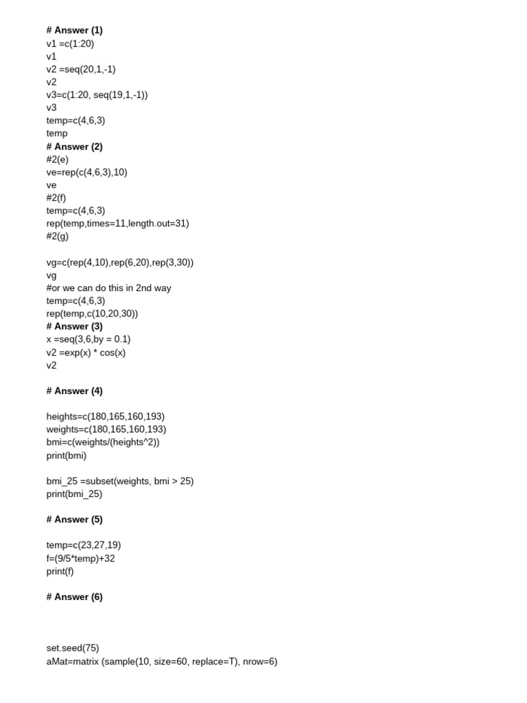 Statistic and R Programming Lab Exercise | PDF