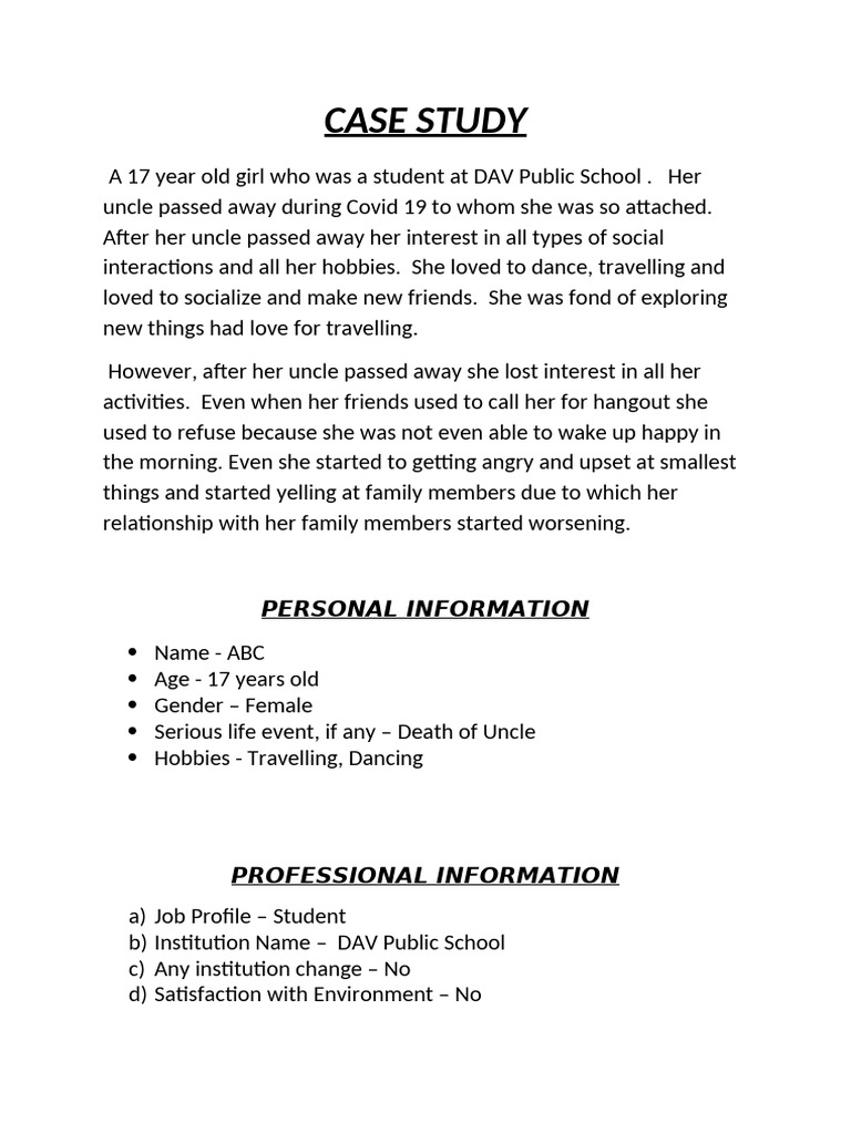 CASE STUDY Abnormal Clinical Psychology | PDF | Language Development ...