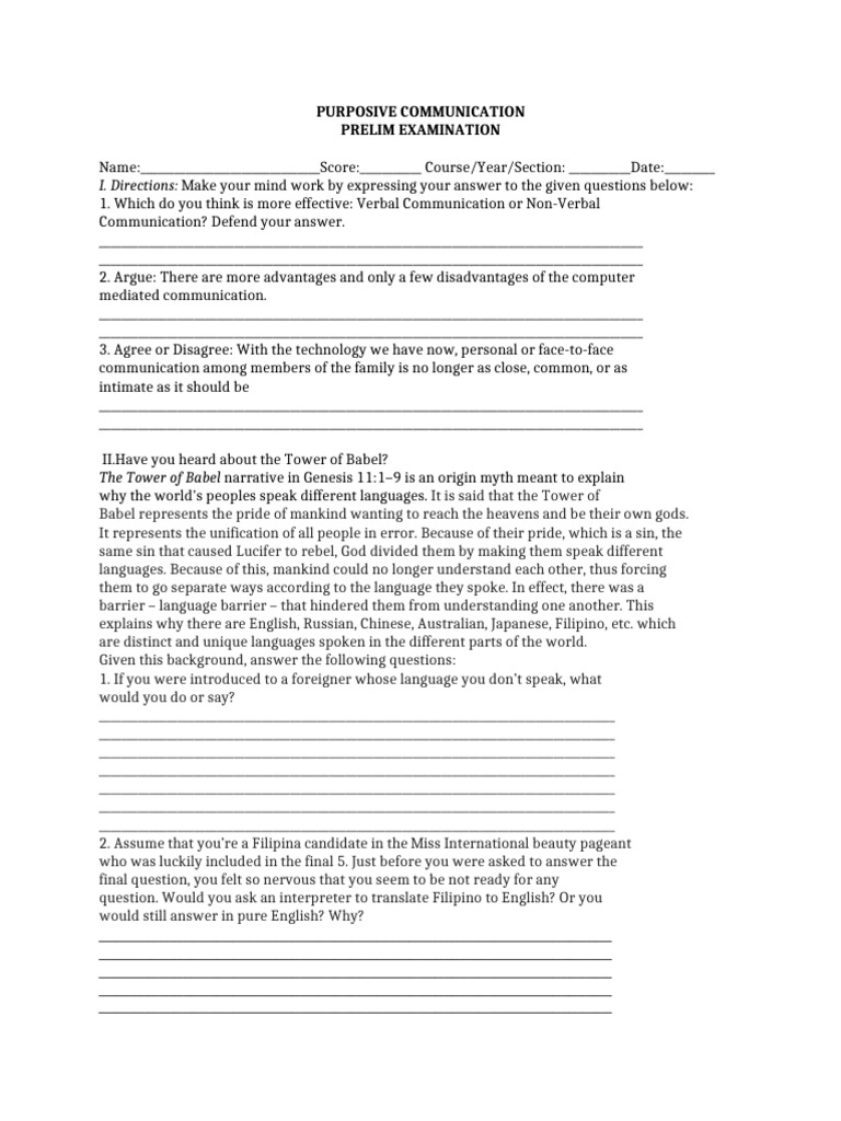 Purposive Communication Prelims 2025 | PDF | Communication