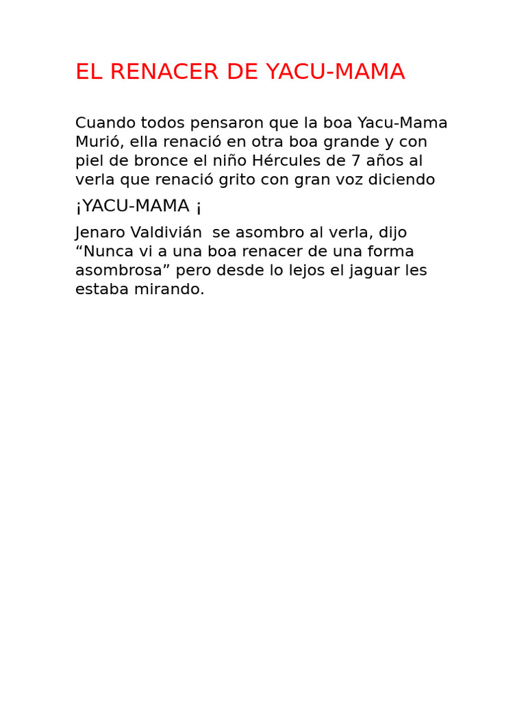 Renacimiento de Yacu-Mama en la Selva | PDF