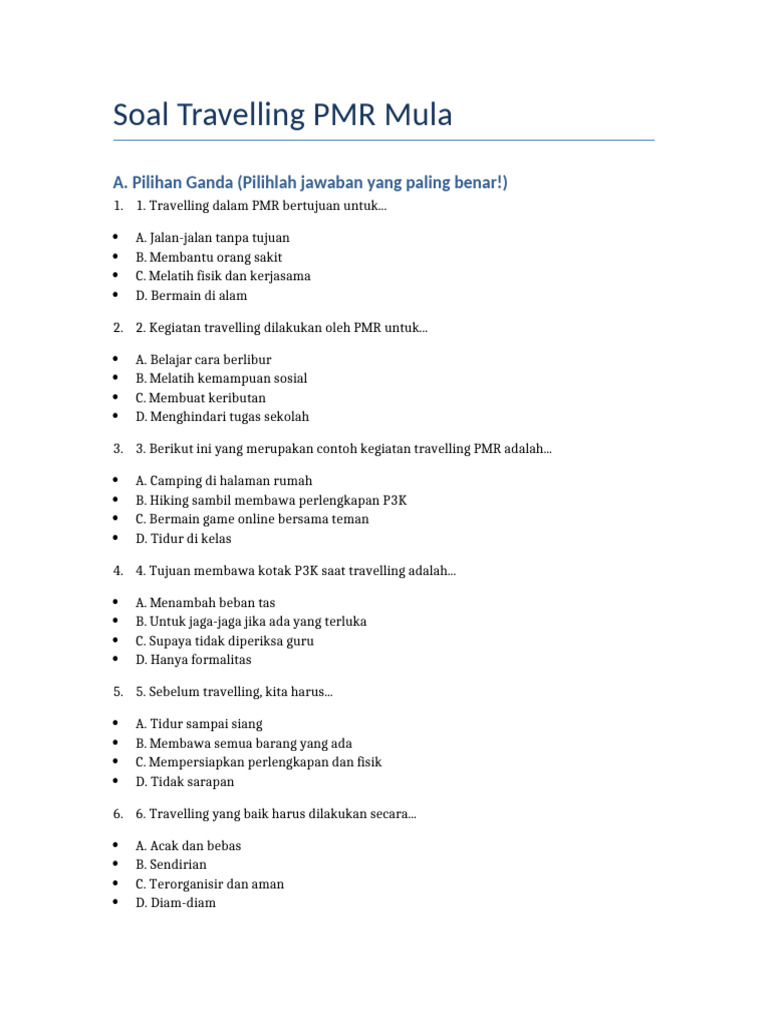 Soal_Travelling_PMR_Mula_Lengkap | PDF
