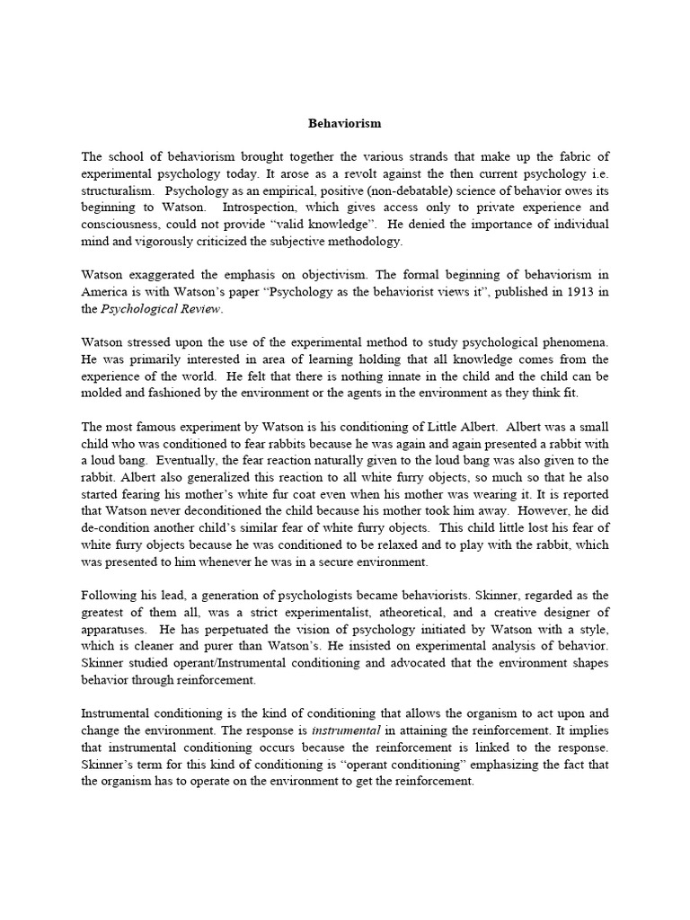 Overview of Behaviorism in Psychology | PDF | Reinforcement | Behaviorism